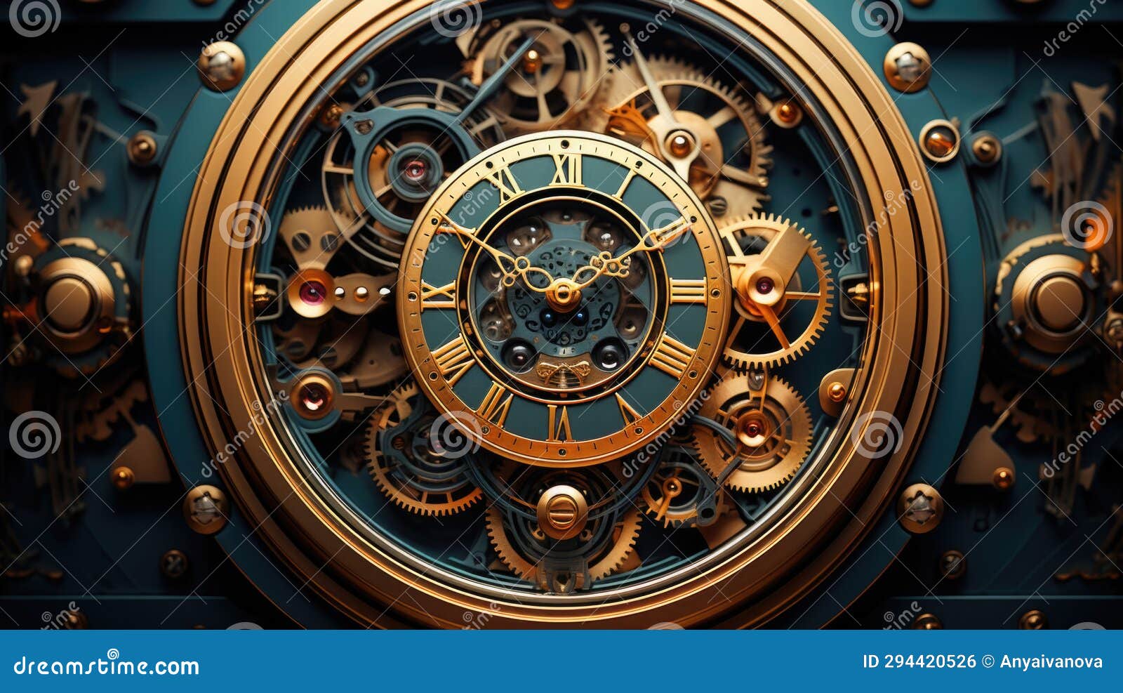 A Gold and Blue Clock with Gears on it. Stock Illustration ...