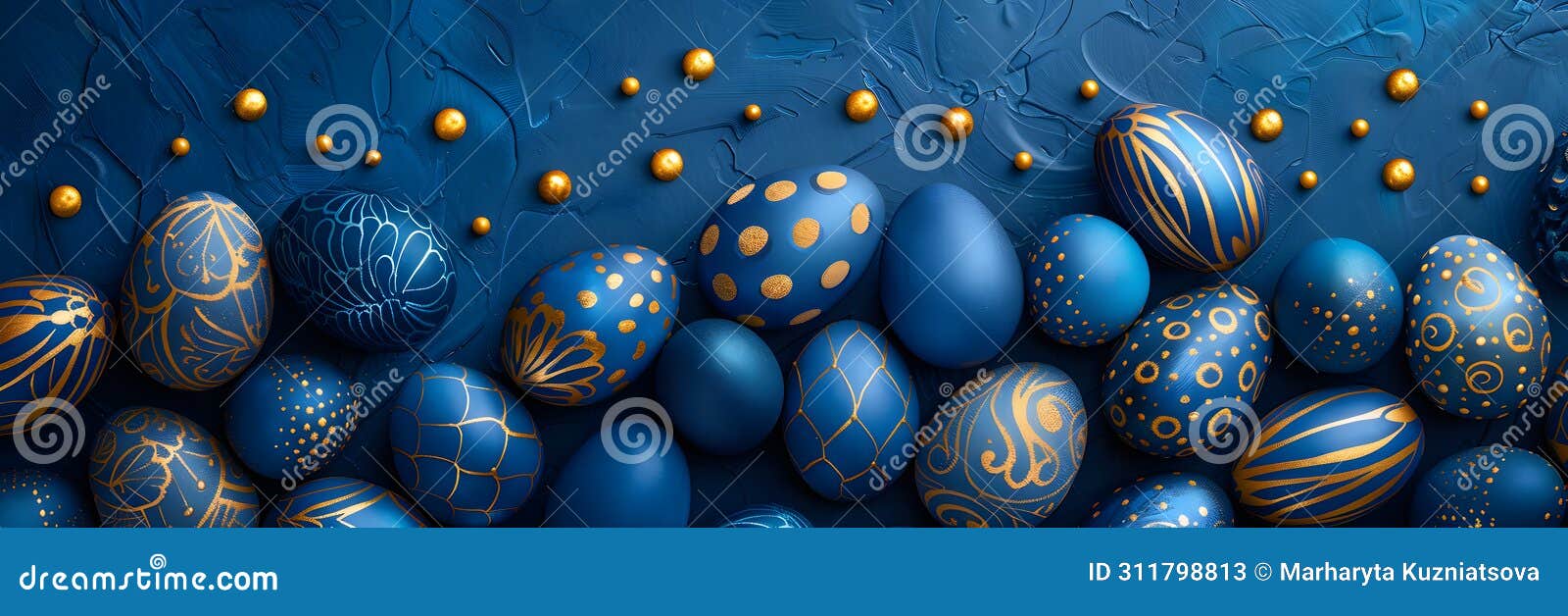 Gold and Blue Easter Eggs with Pattern on Textured Navy Background ...