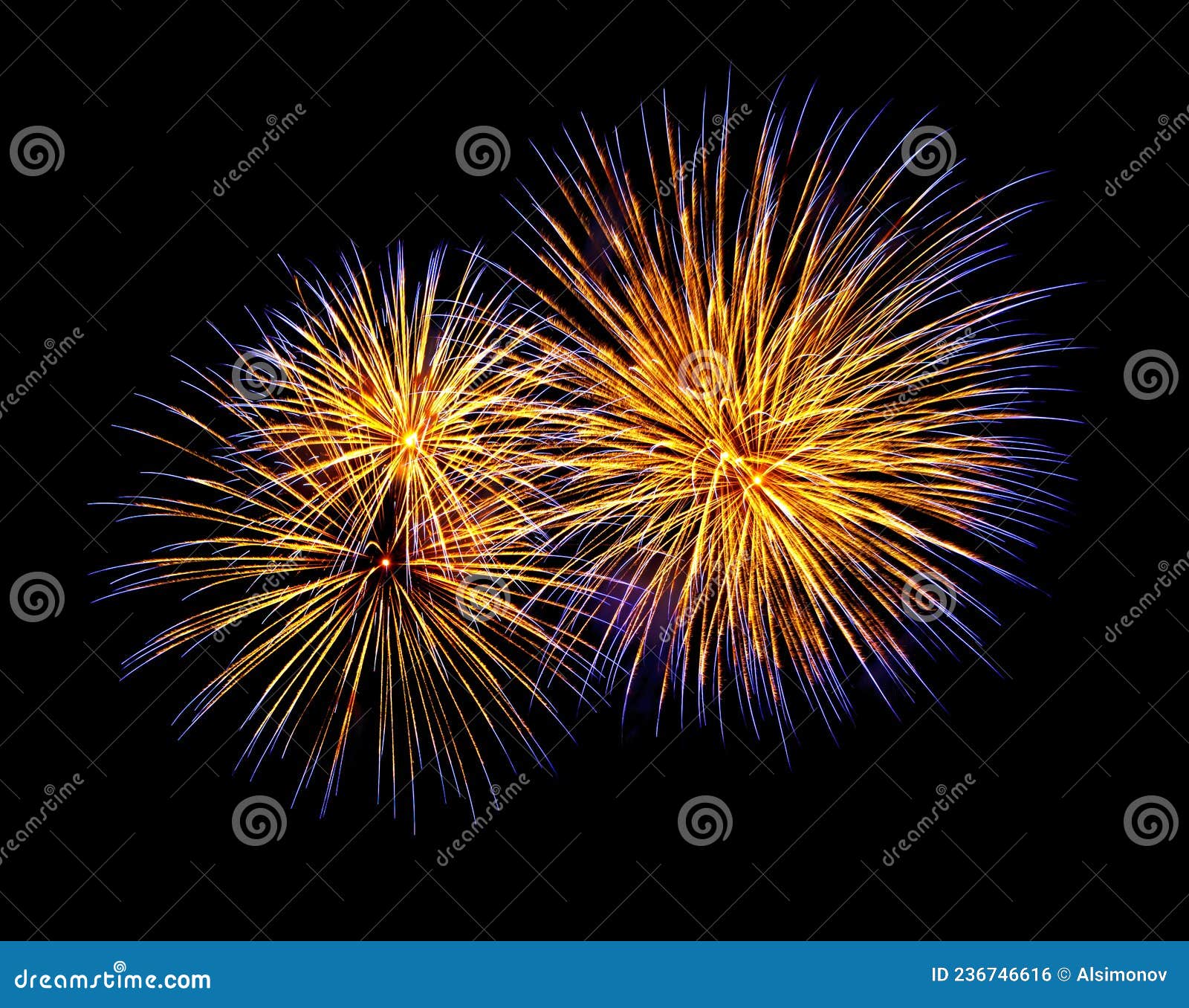 Gold and Blue Fireworks, Isolated on a Black Background Stock Photo ...