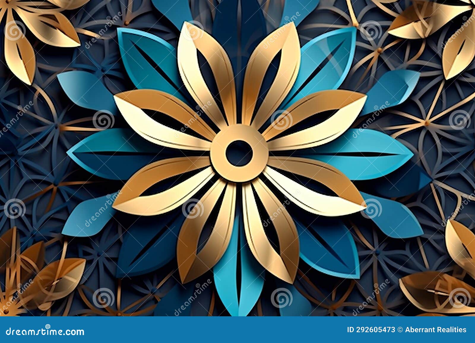 Gold and Blue Floral Design on a Dark Blue Background Stock ...