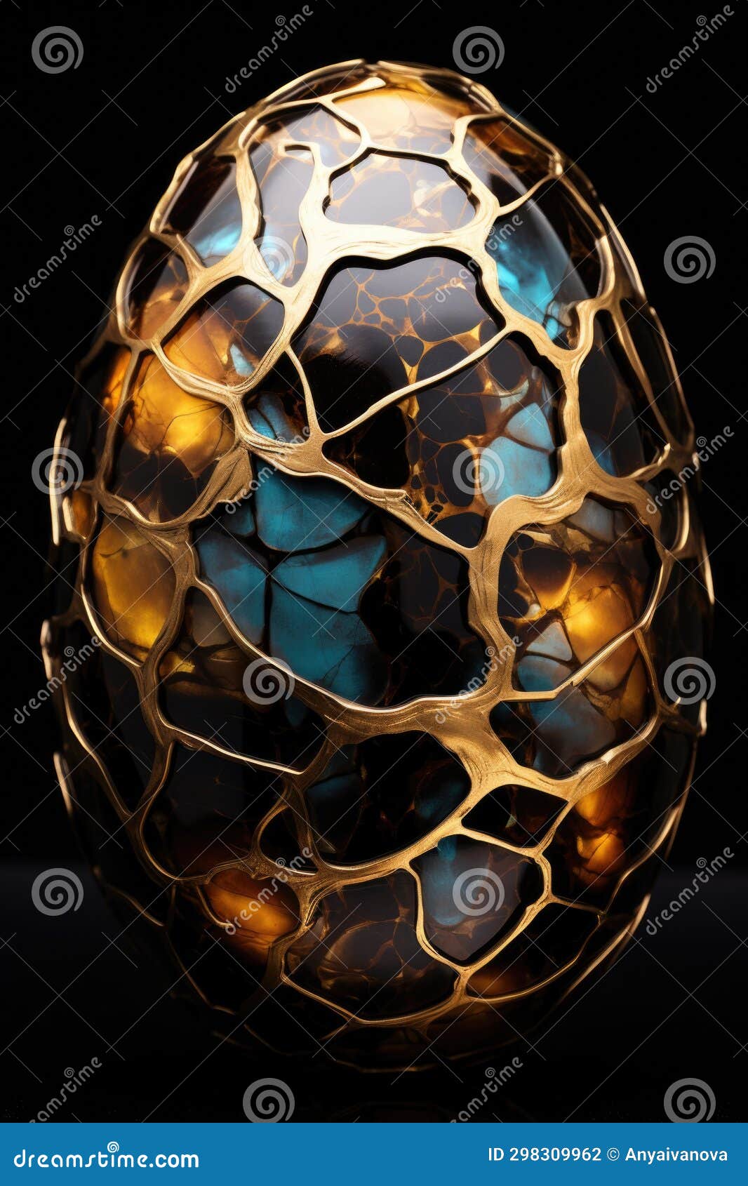 A Gold and Blue Glass Sphere on a Black Surface Stock Illustration ...