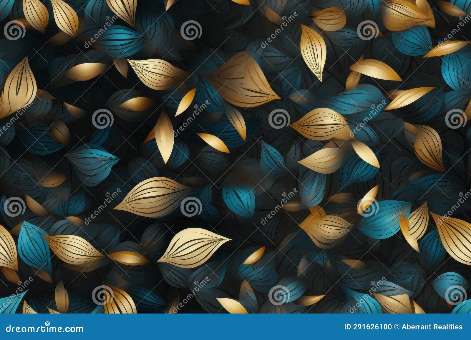 Gold and Blue Leaves on a Black Background Stock Illustration ...