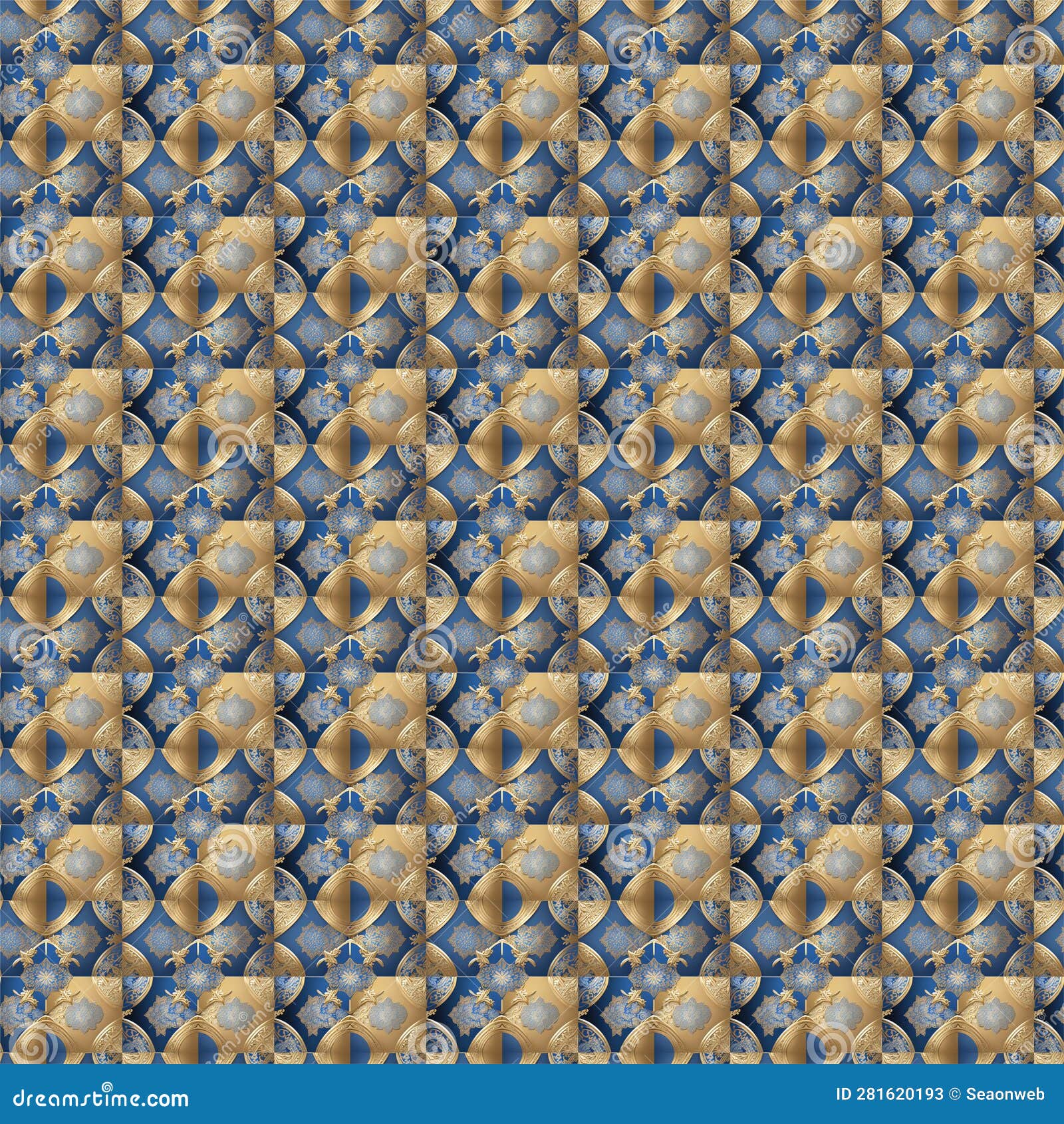 Gold and Blue Pattern Background in Art Stock Illustration ...