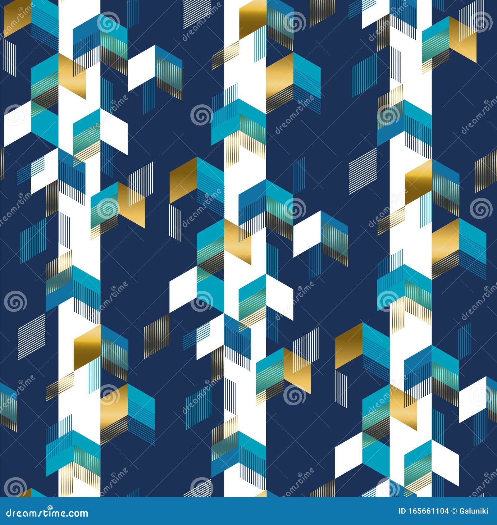 Gold and Blue 90s Style Seamless Pattern Stock Vector - Illustration of ...