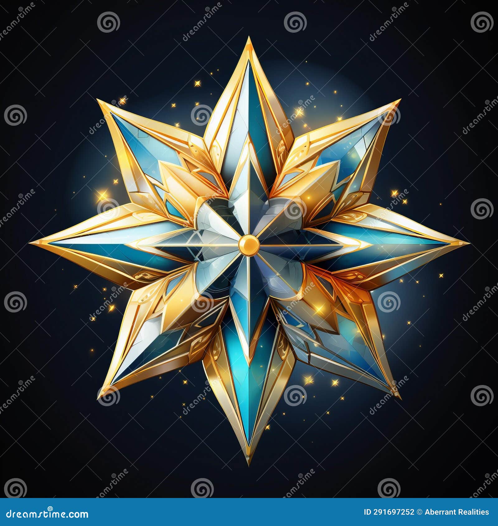 Gold and Blue Star with Sparkles on a Black Background Stock ...