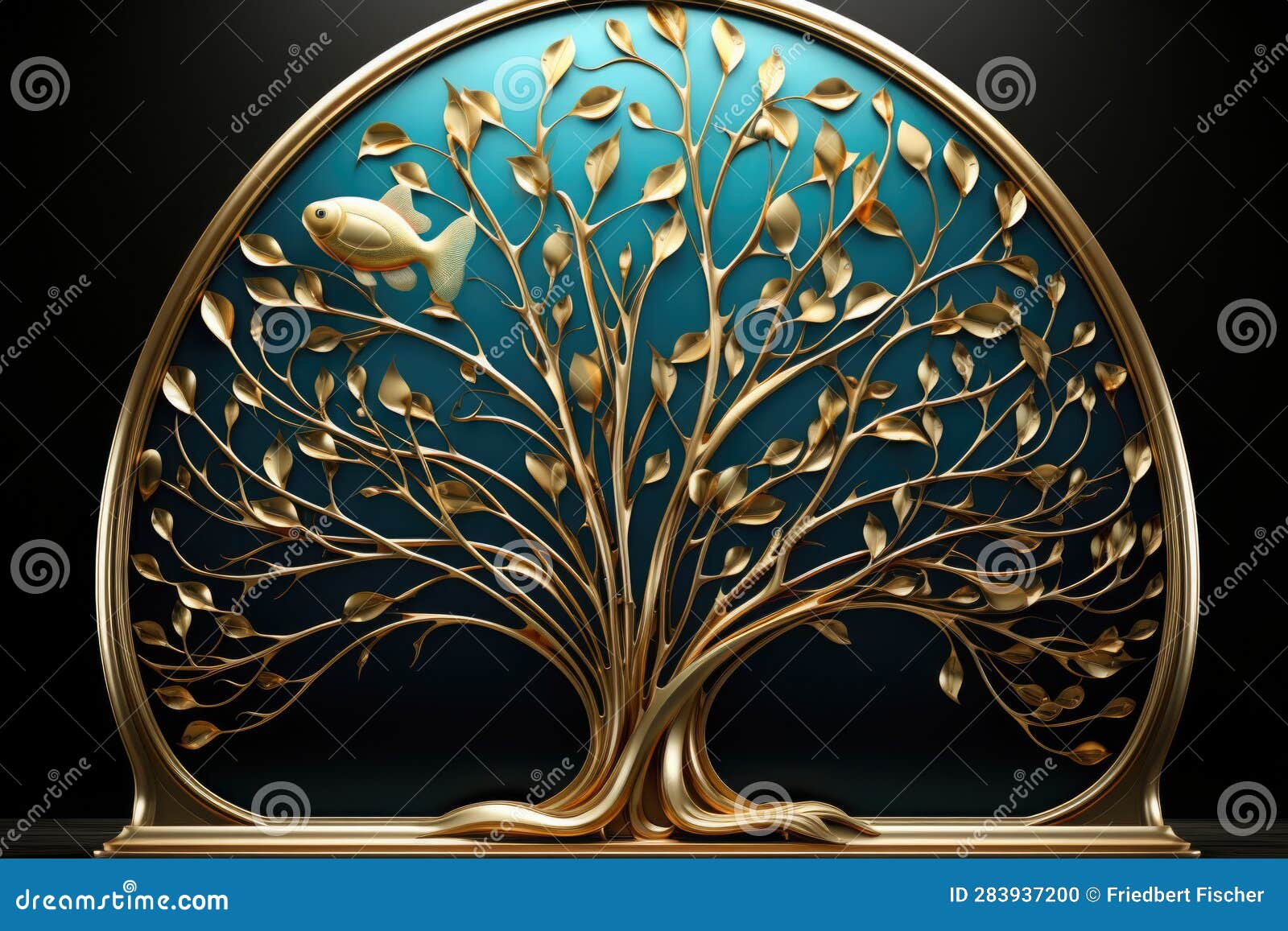 A Gold and Blue Tree of Life Sculpture on a Black Surface. Generative ...