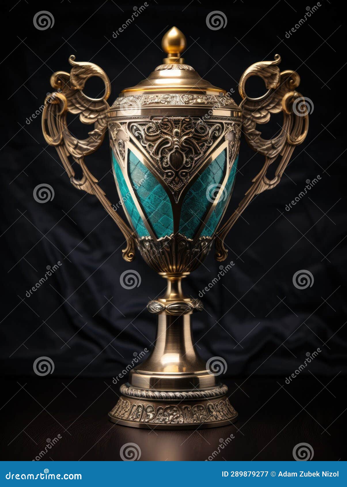 A gold and blue trophy stock illustration. Illustration of life - 289879277