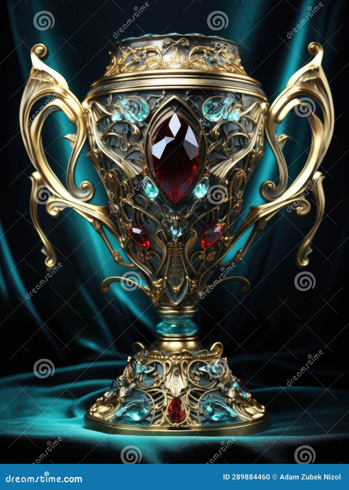 A Gold and Blue Trophy with Gems Stock Illustration - Illustration of ...