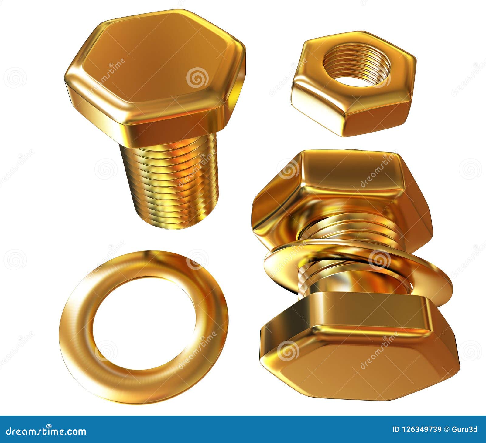 Gold Bolt with nut stock illustration. Illustration of copper - 126349739