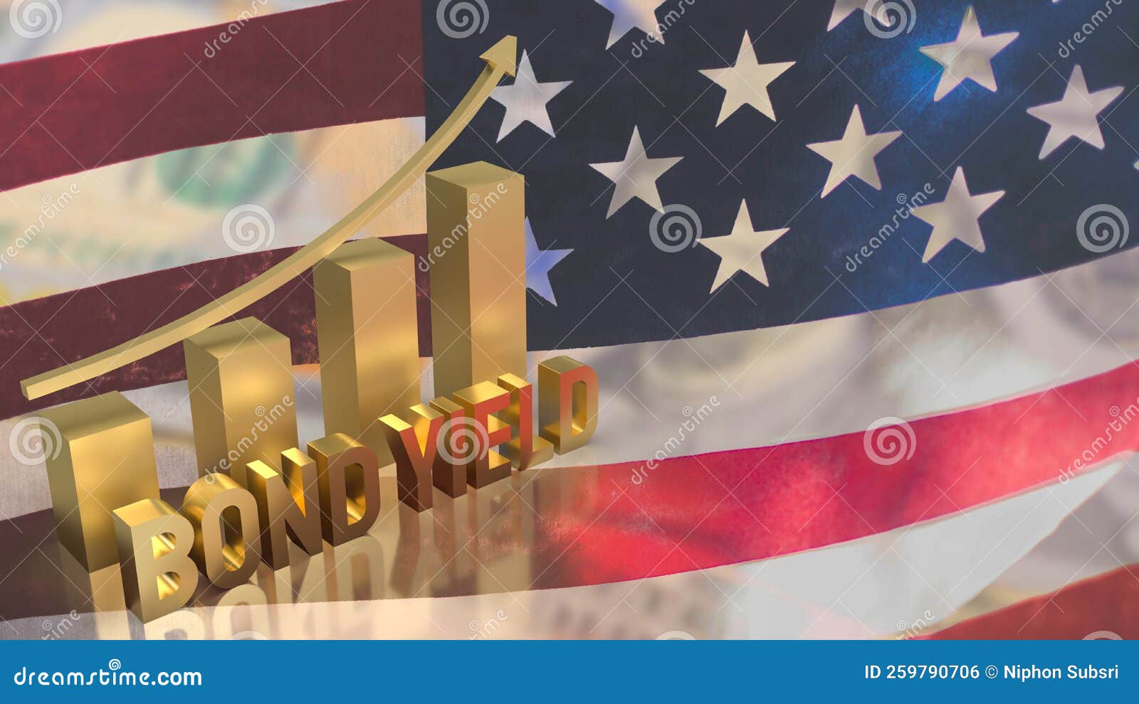 The Gold Bond Yield Text and Chart on Usa Flag Background 3d Rendering ...