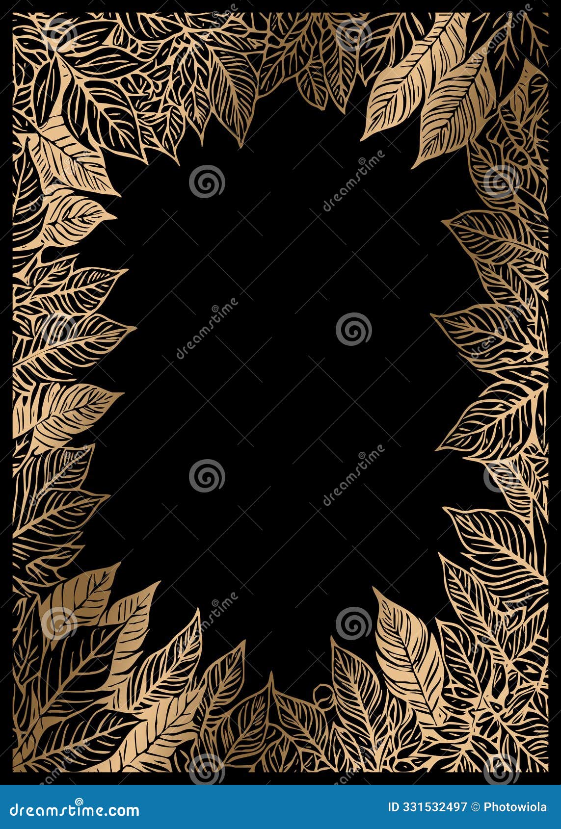 Gold Botanical Frame for Use in Graphics . Flower Leaves on a Black ...