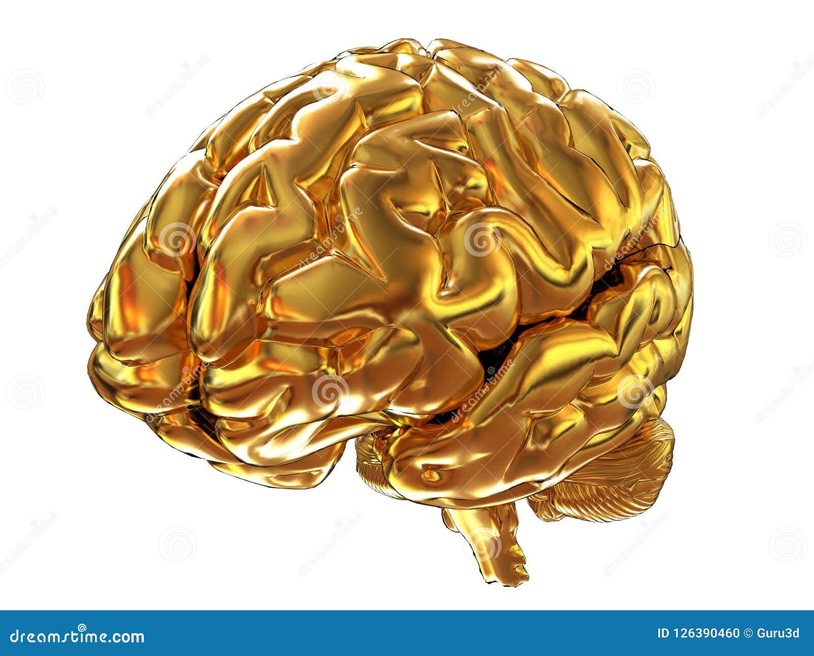 Gold brain. 3d render stock illustration. Illustration of gold - 126390460