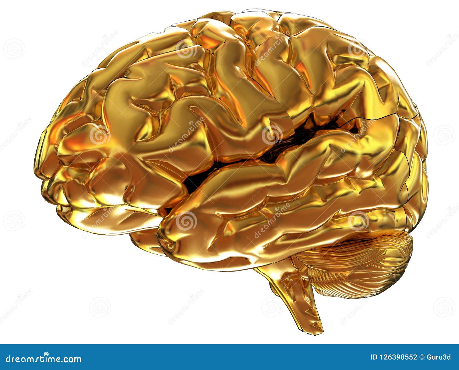 Gold brain. 3d render stock illustration. Illustration of memory ...