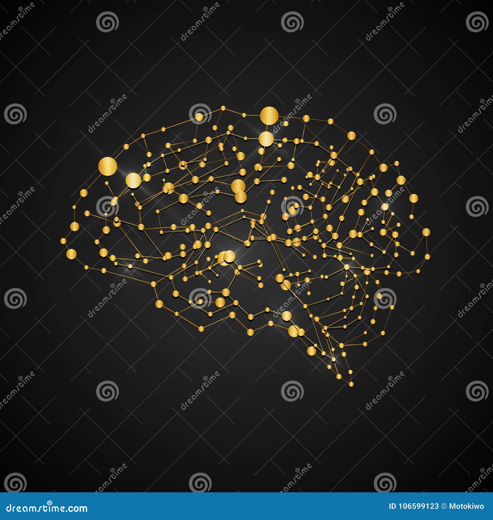 Gold Brain Dots Connection Design. Stock Vector - Illustration of life ...