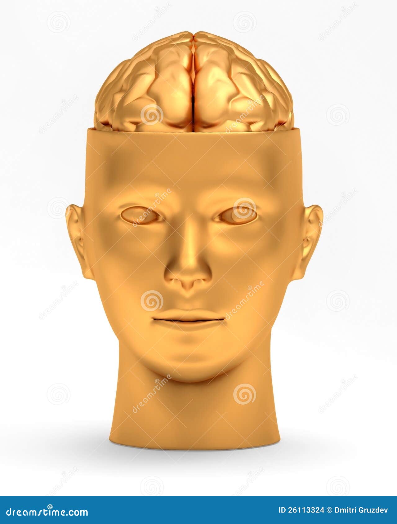 Gold brain in gold head stock illustration. Illustration of doctor ...