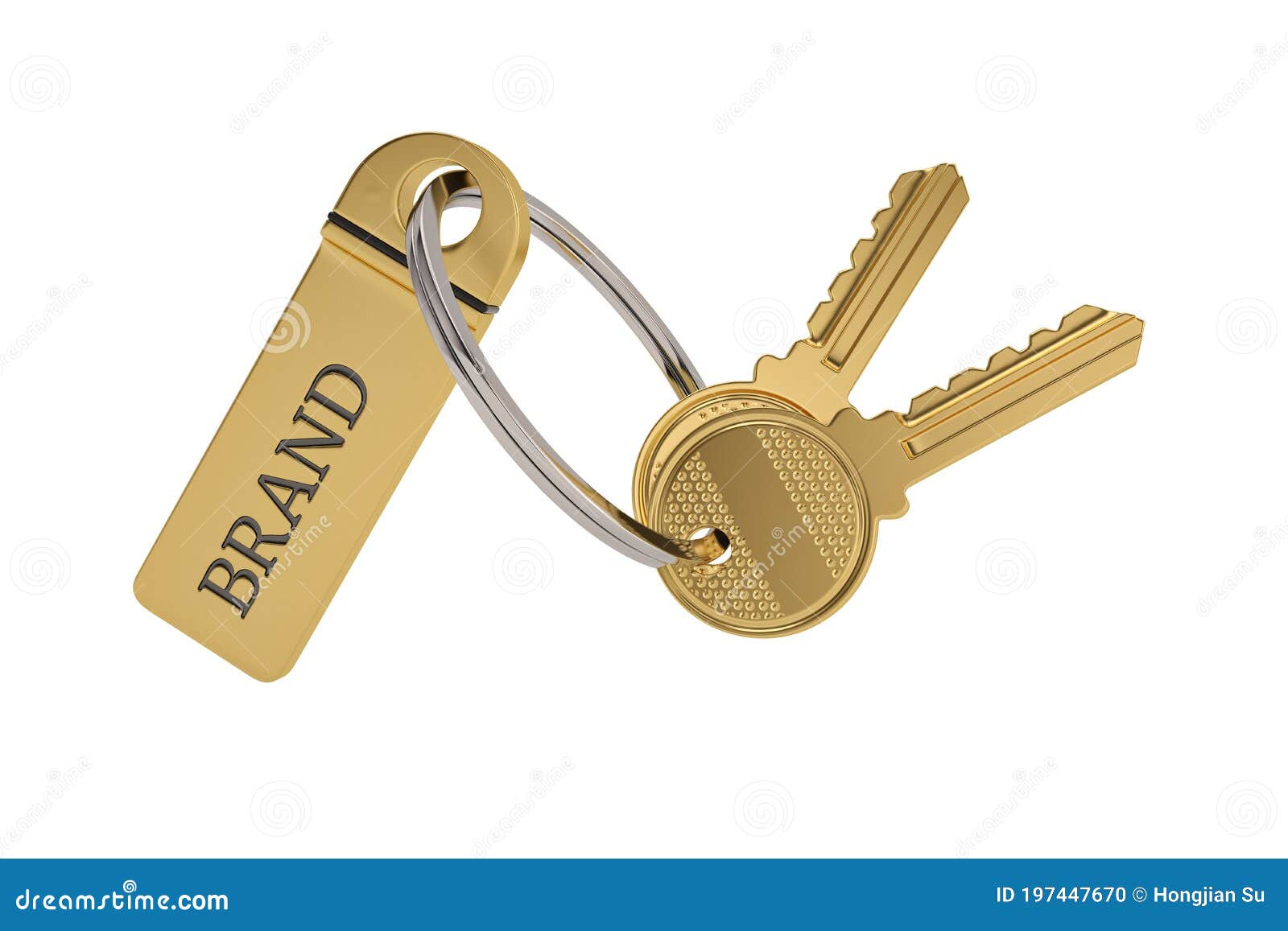 Gold Brand Keychain Isolated on White Background, 3D Render. 3D ...