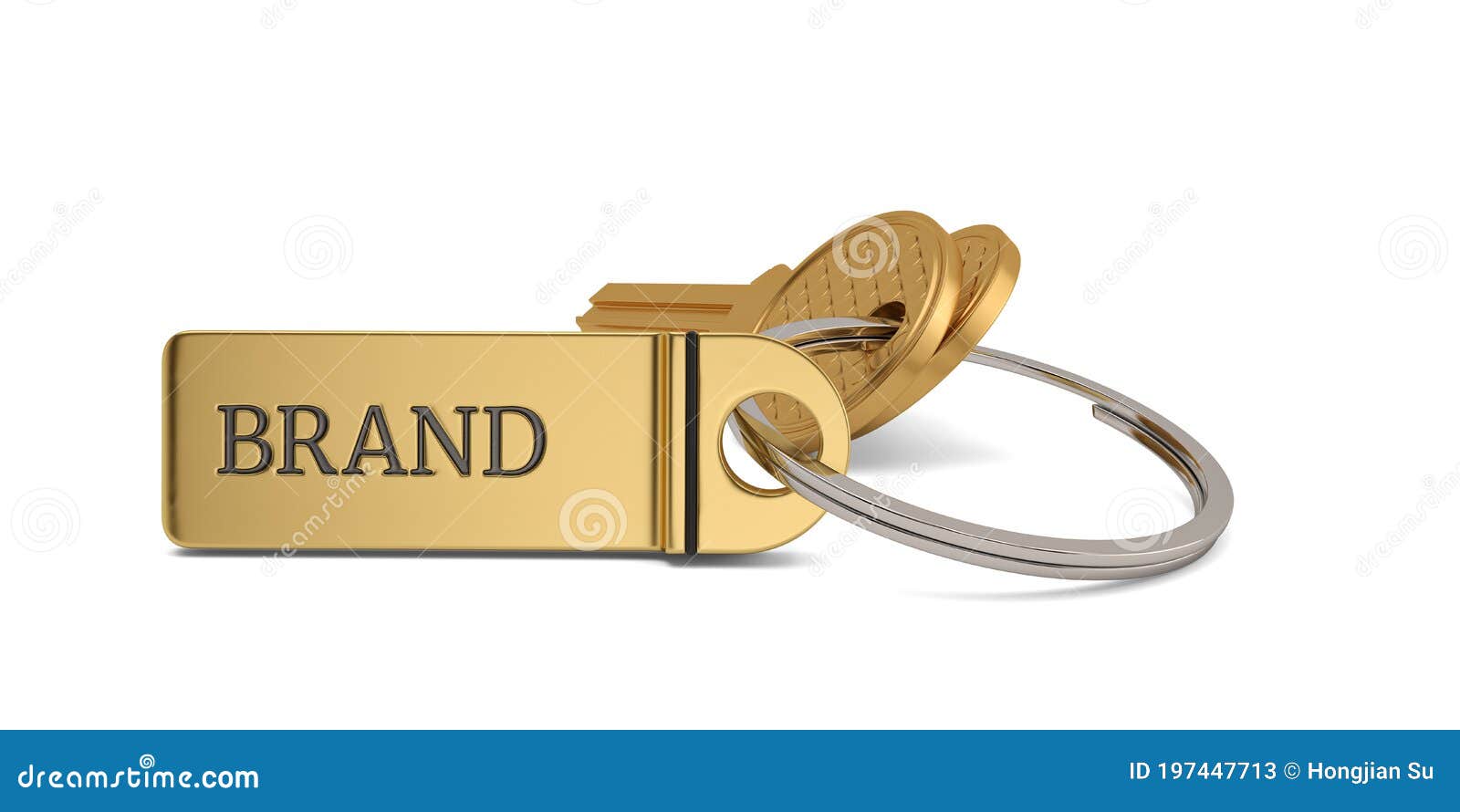 Gold Brand Keychain Isolated on White Background, 3D Render. 3D ...
