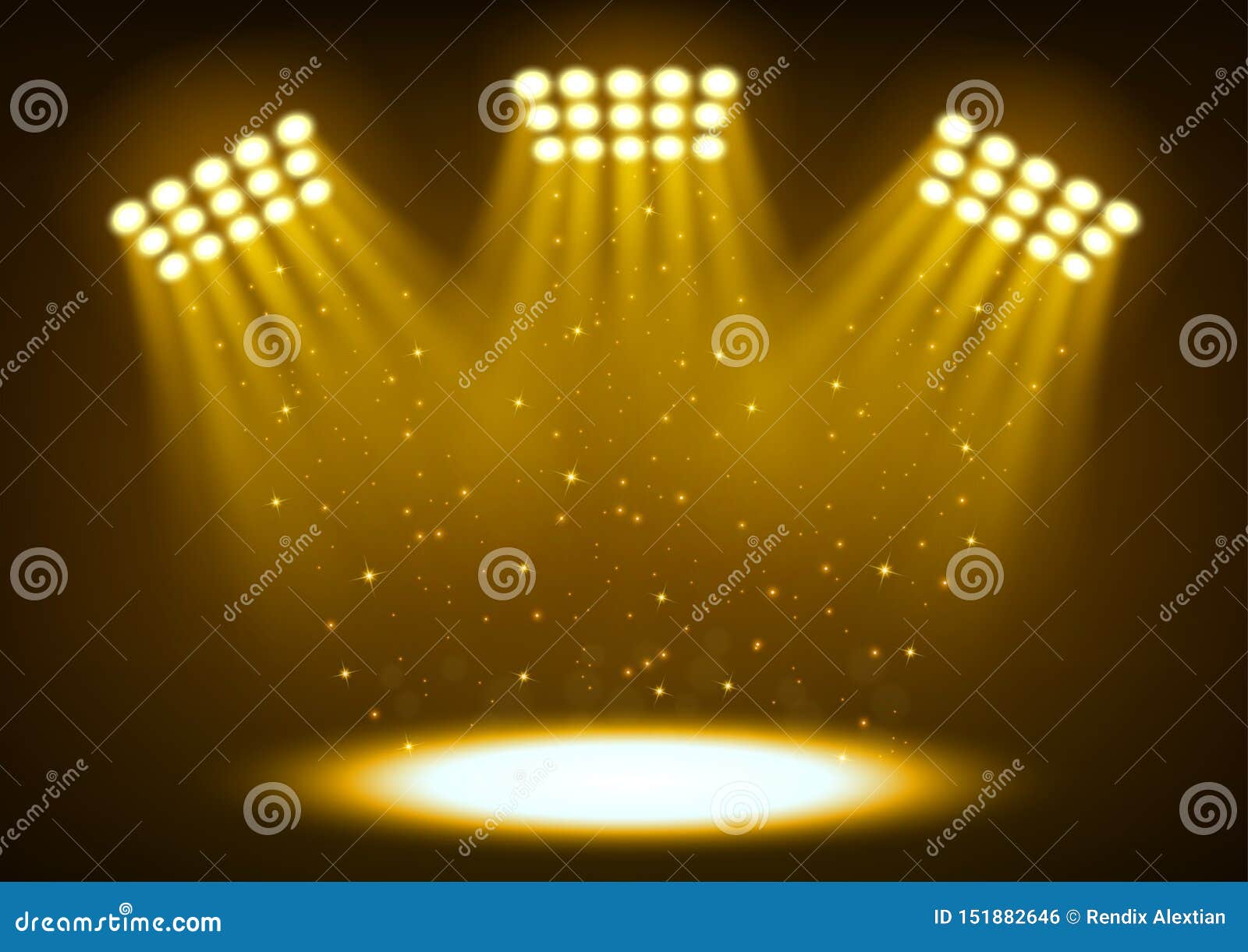 Gold Bright Stadium Spotlights on Dark Background Stock Vector ...