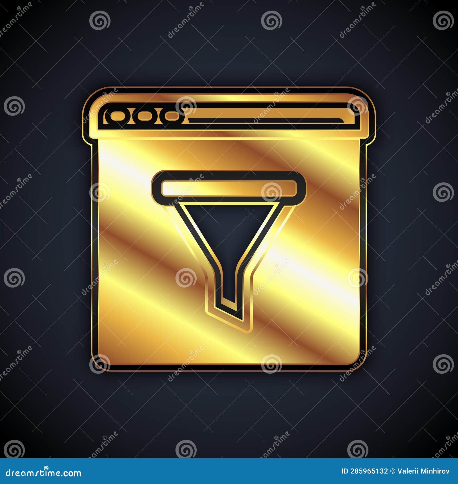Gold Browser Window Icon Isolated on Black Background. Vector Stock ...