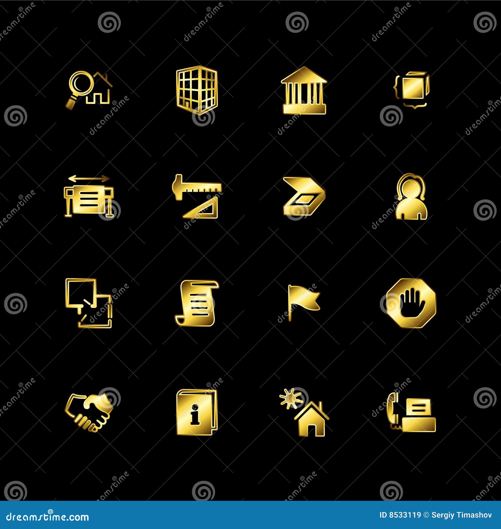 Gold building icons stock illustration. Illustration of cube - 8533119