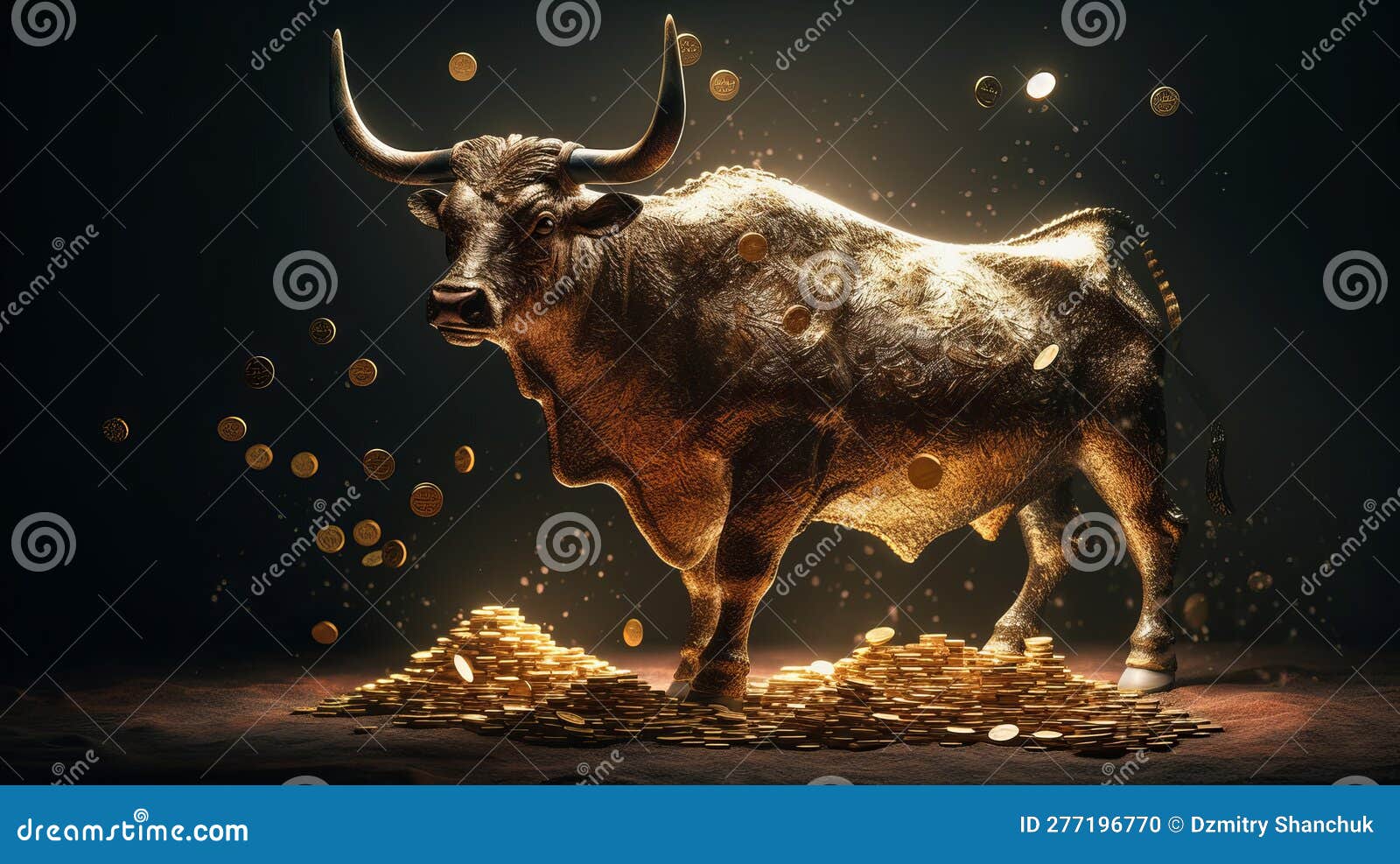 Gold Bull Coin Mountain Blurred Background Generative AI Stock ...