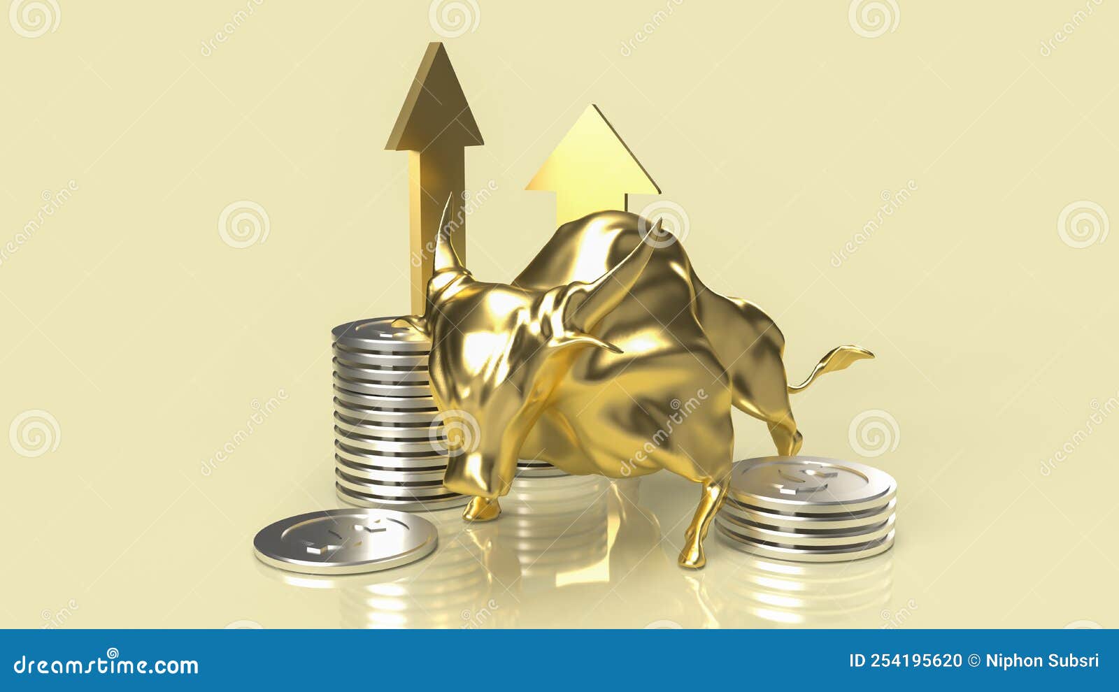 The Gold Bull and Coins for Business Concept 3d Rendering Stock ...