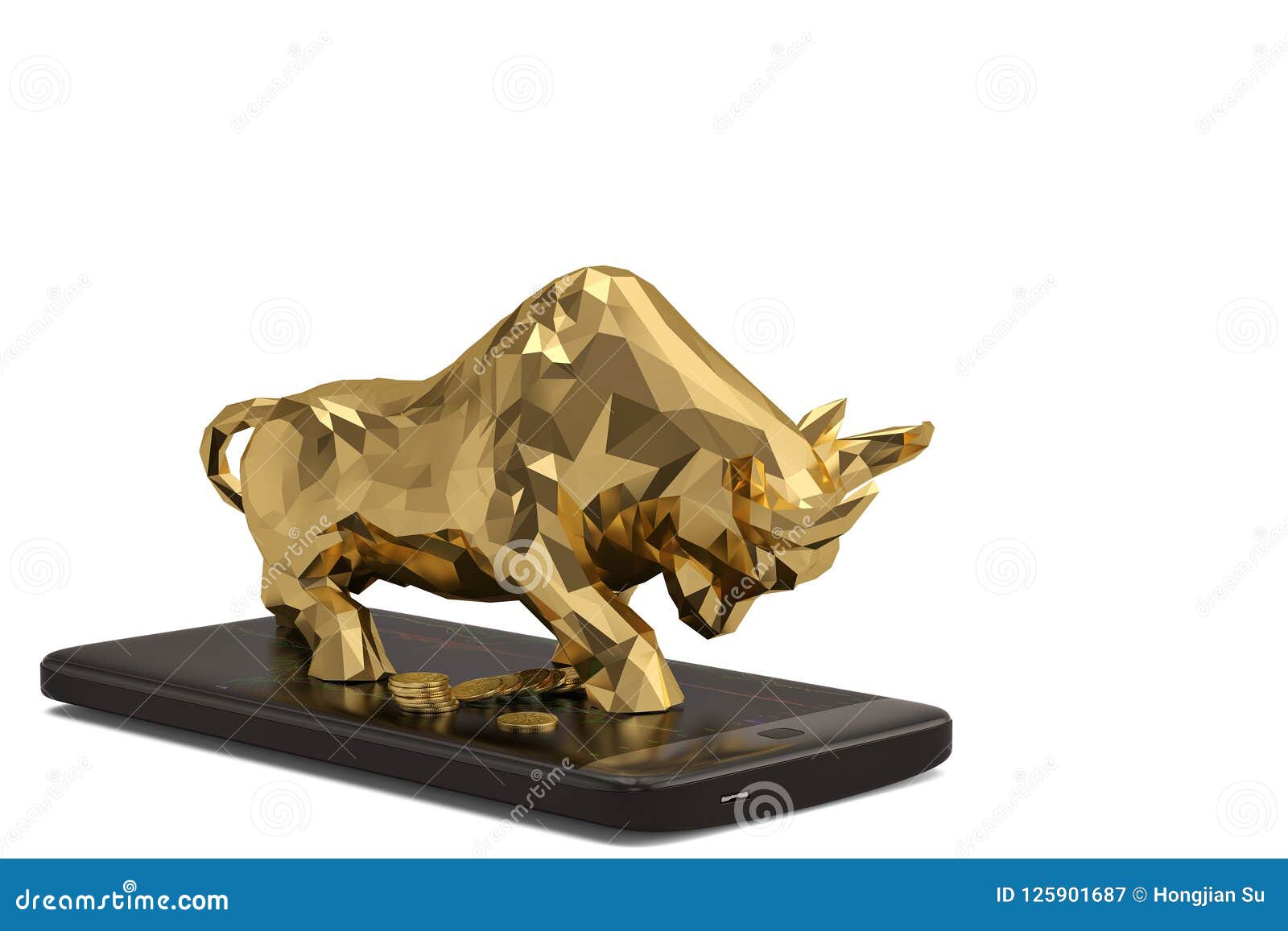 Gold Bull with Smart-phone 3d Illustration. Stock Illustration ...