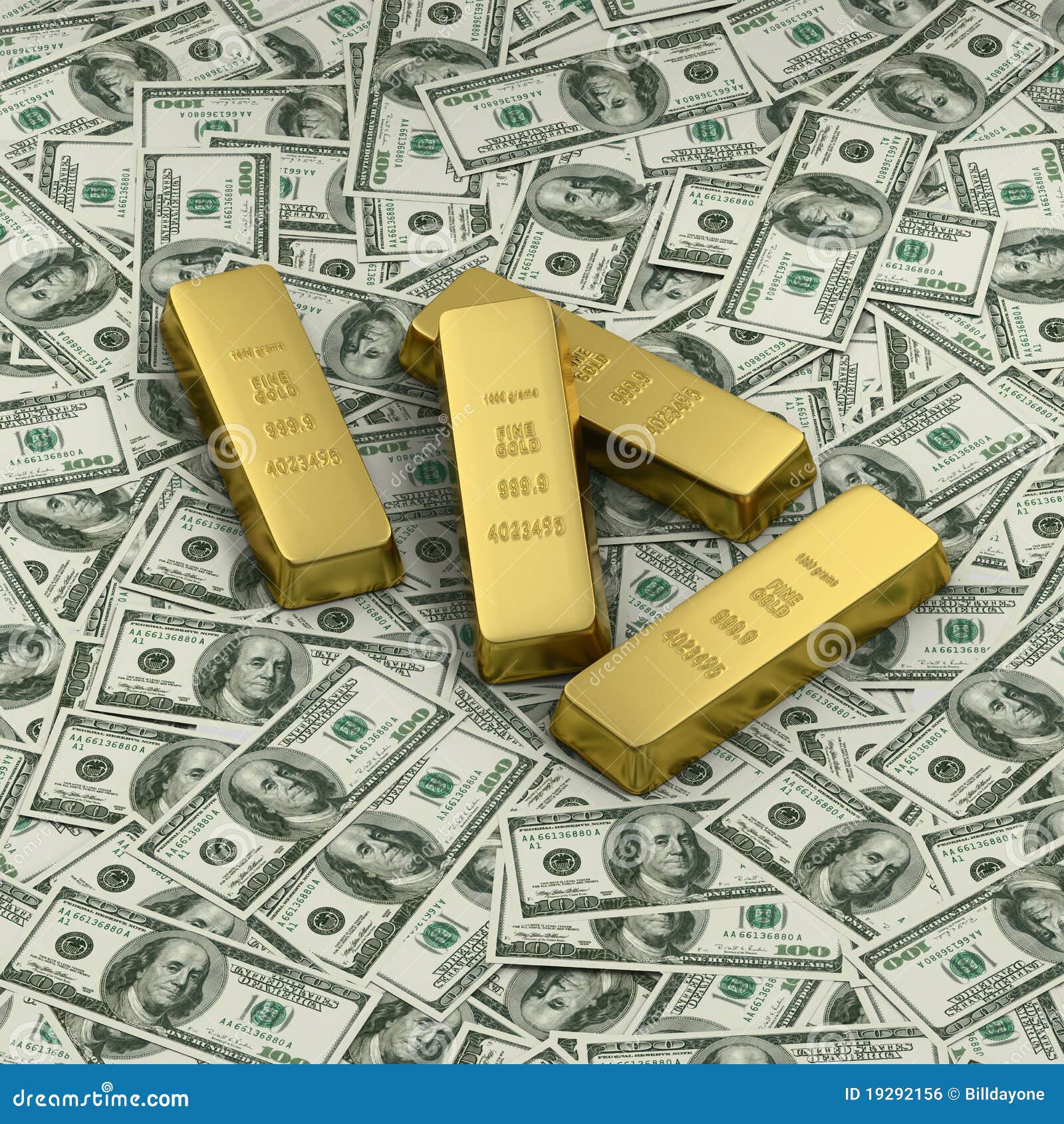 Gold Bullion or Four Ingots on US Dollar Banknotes Stock Illustration ...