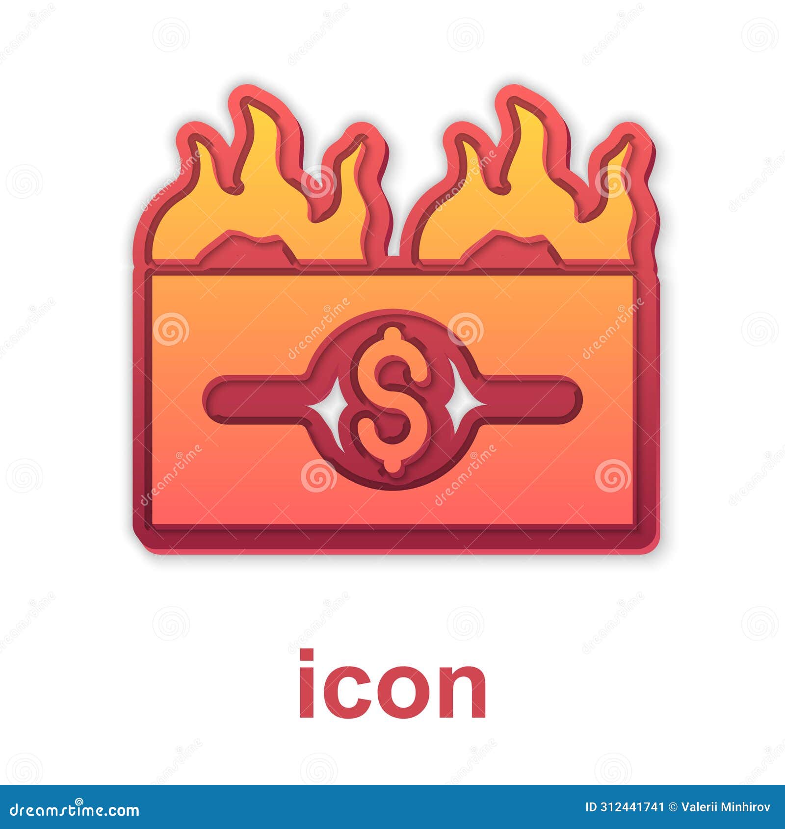 Gold Burning Dollar Bill Icon Isolated on White Background. Dollar Bill ...