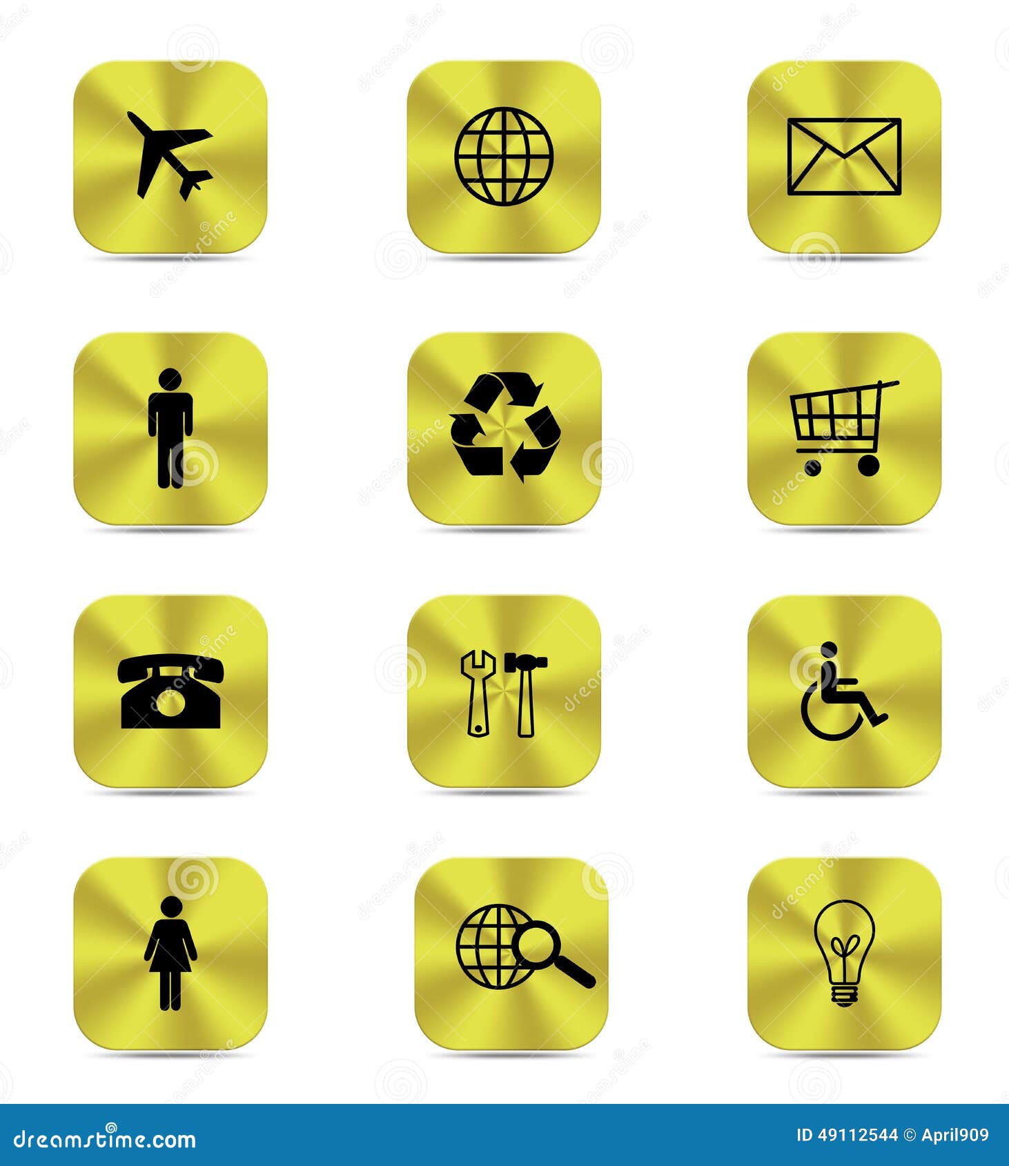 Gold button icons isolated stock illustration. Illustration of metallic ...