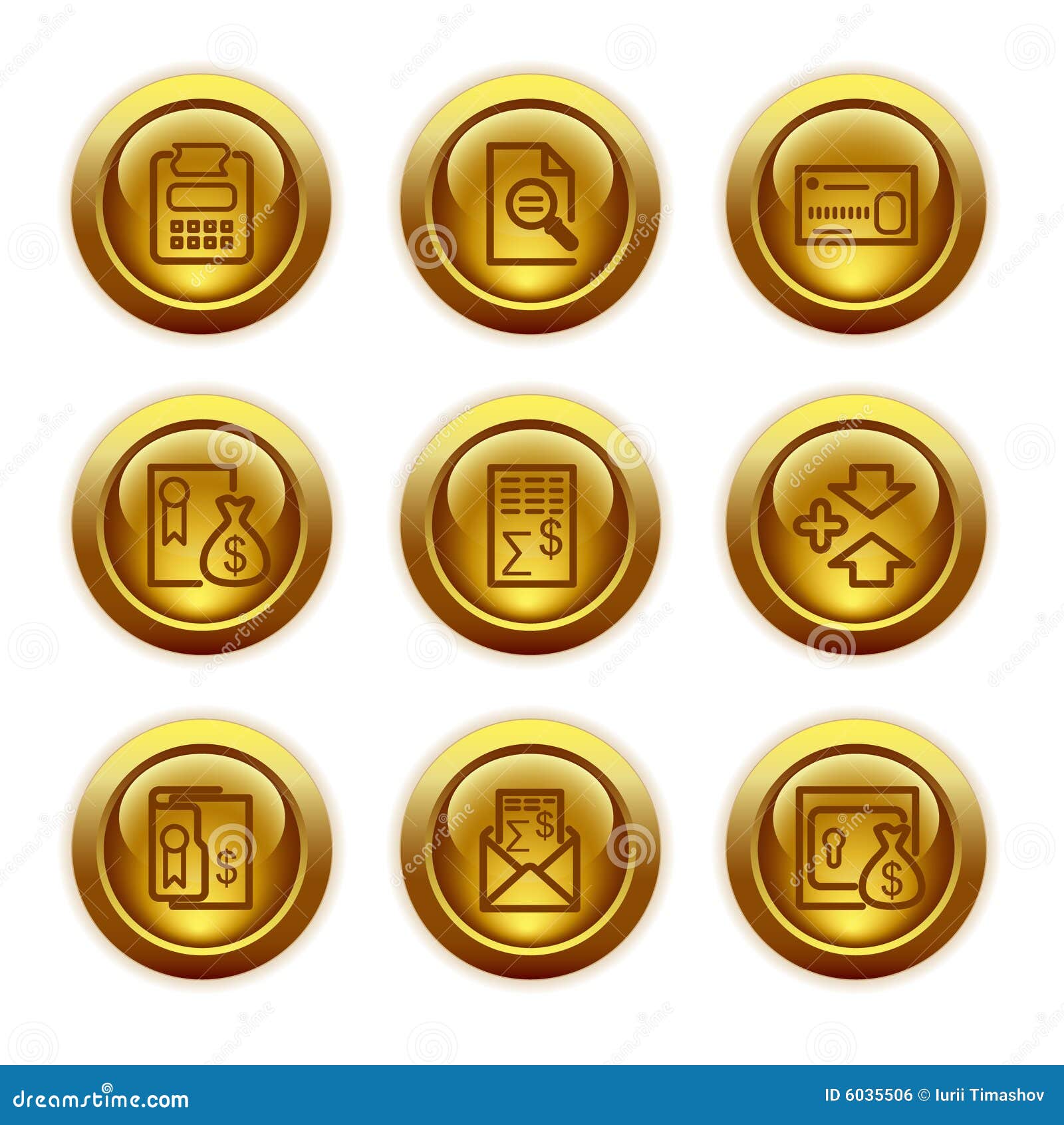 Gold Button Web Icons, Set 14 Stock Vector - Illustration of business ...