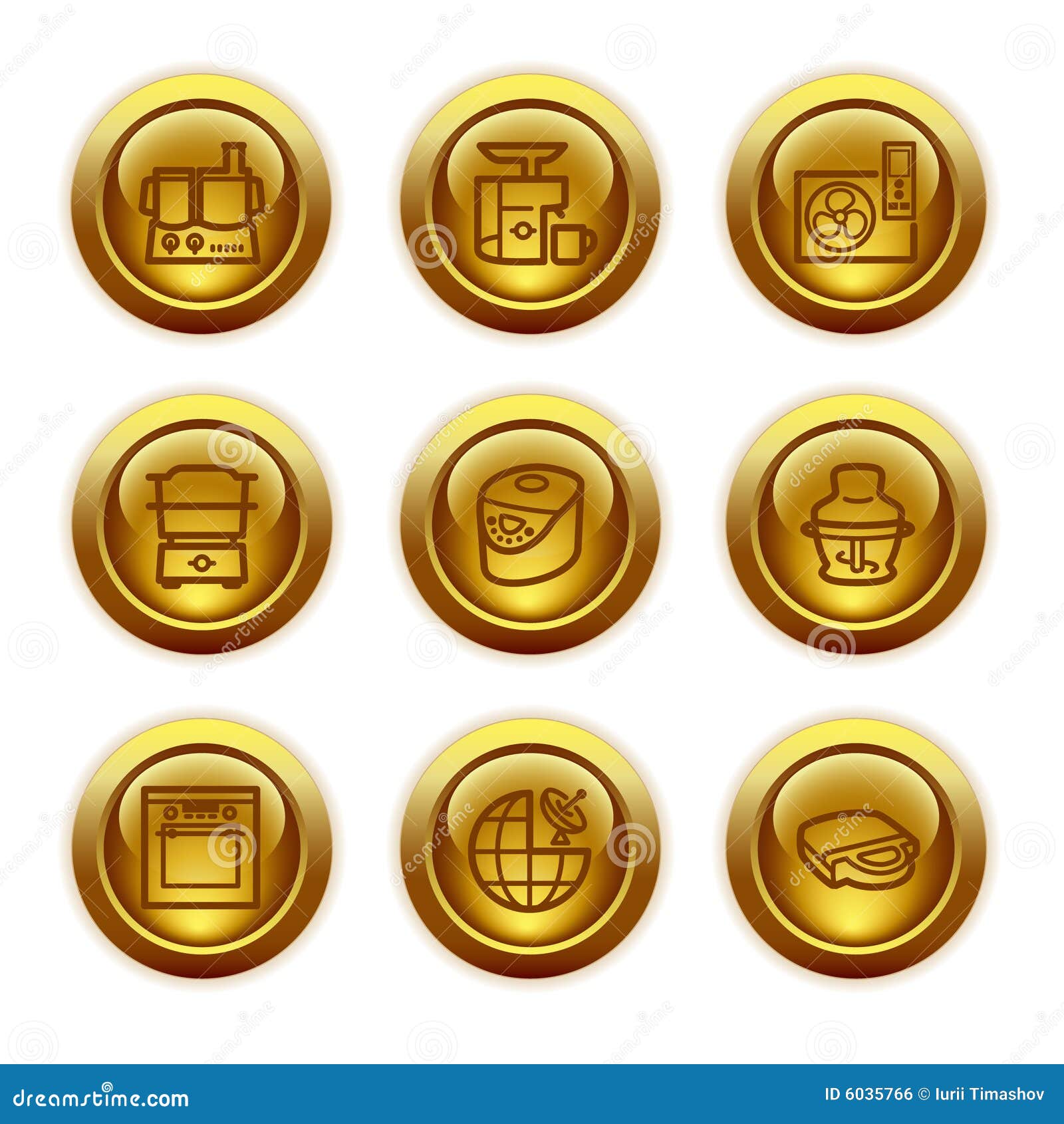 Gold Button Web Icons, Set 17 Stock Vector - Illustration of extractor ...