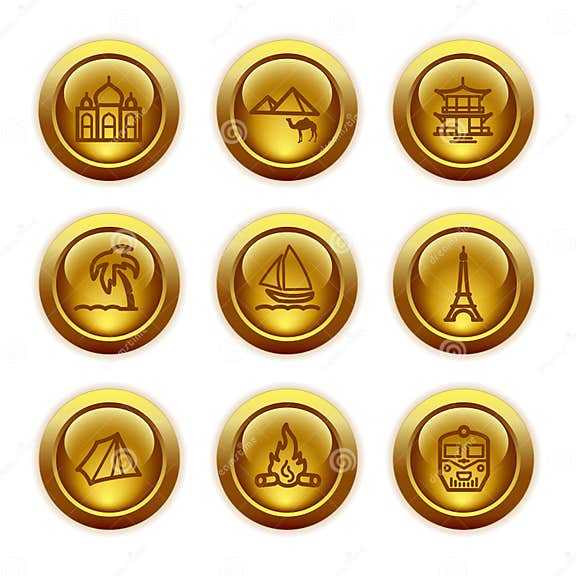 Gold Button Web Icons, Set 22 Stock Vector - Illustration of pictogram ...