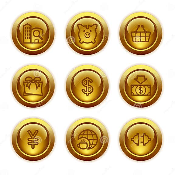 Gold Button Web Icons, Set 24 Stock Vector - Illustration of holding ...