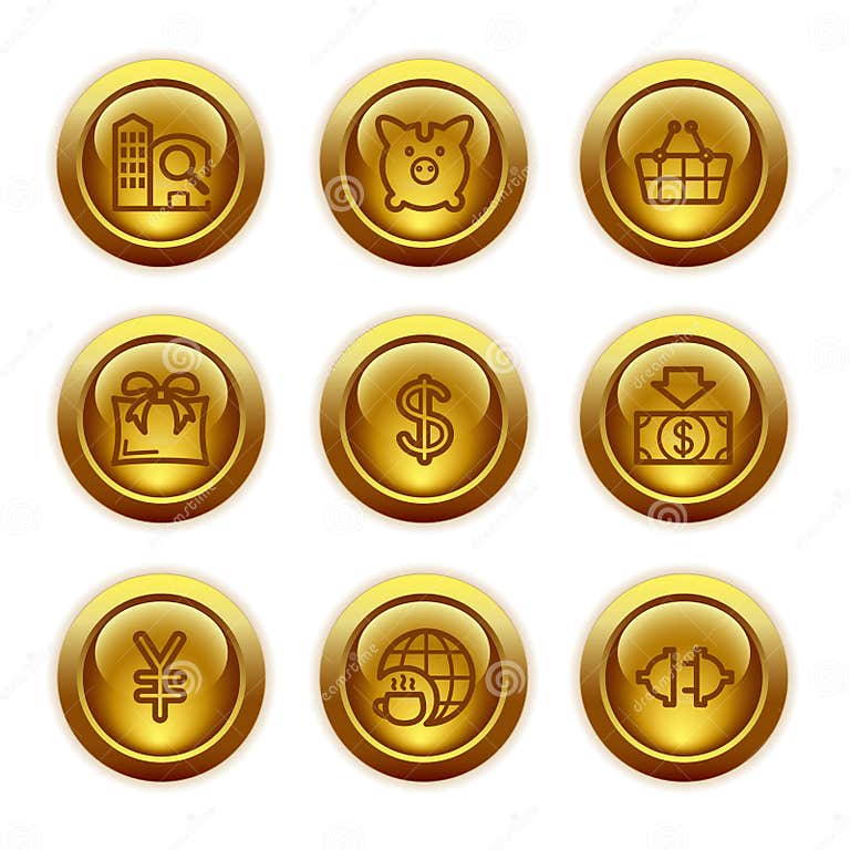 Gold Button Web Icons, Set 24 Stock Vector - Illustration of holding ...