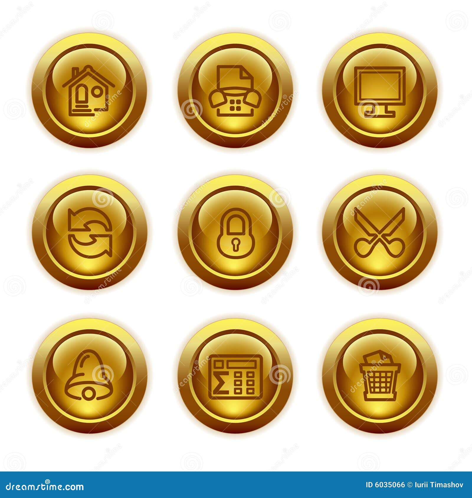 Gold Button Web Icons, Set 7 Stock Vector - Illustration of monitor ...