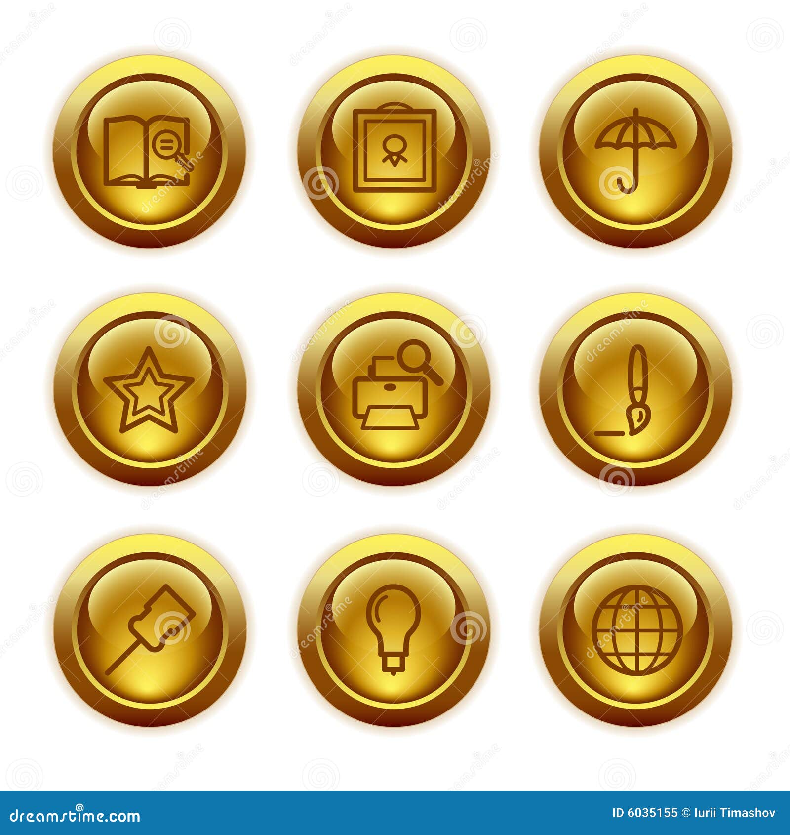 Gold Button Web Icons, Set 9 Stock Vector - Illustration of book ...