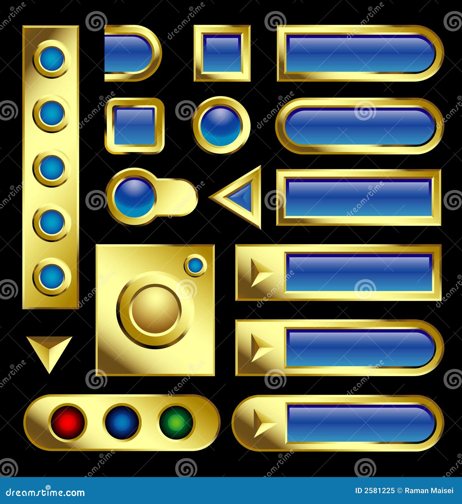 Set Of Gold Buttons With A Gold Background Vector Illustration ...