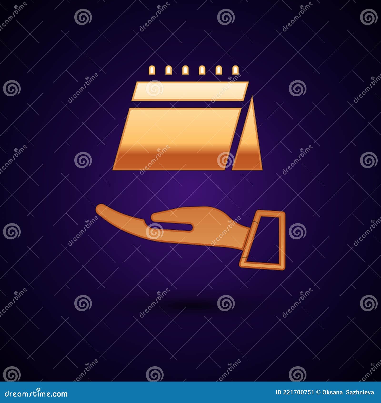 Gold Calendar Icon Isolated on Black Background. Event Reminder Symbol ...