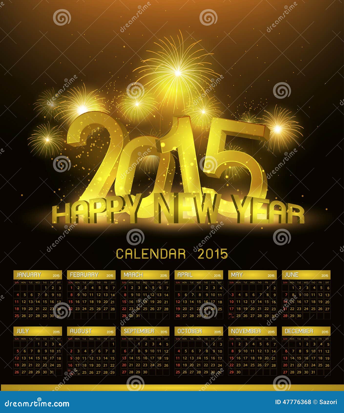 Gold calendar 2015 stock illustration. Illustration of special - 47776368