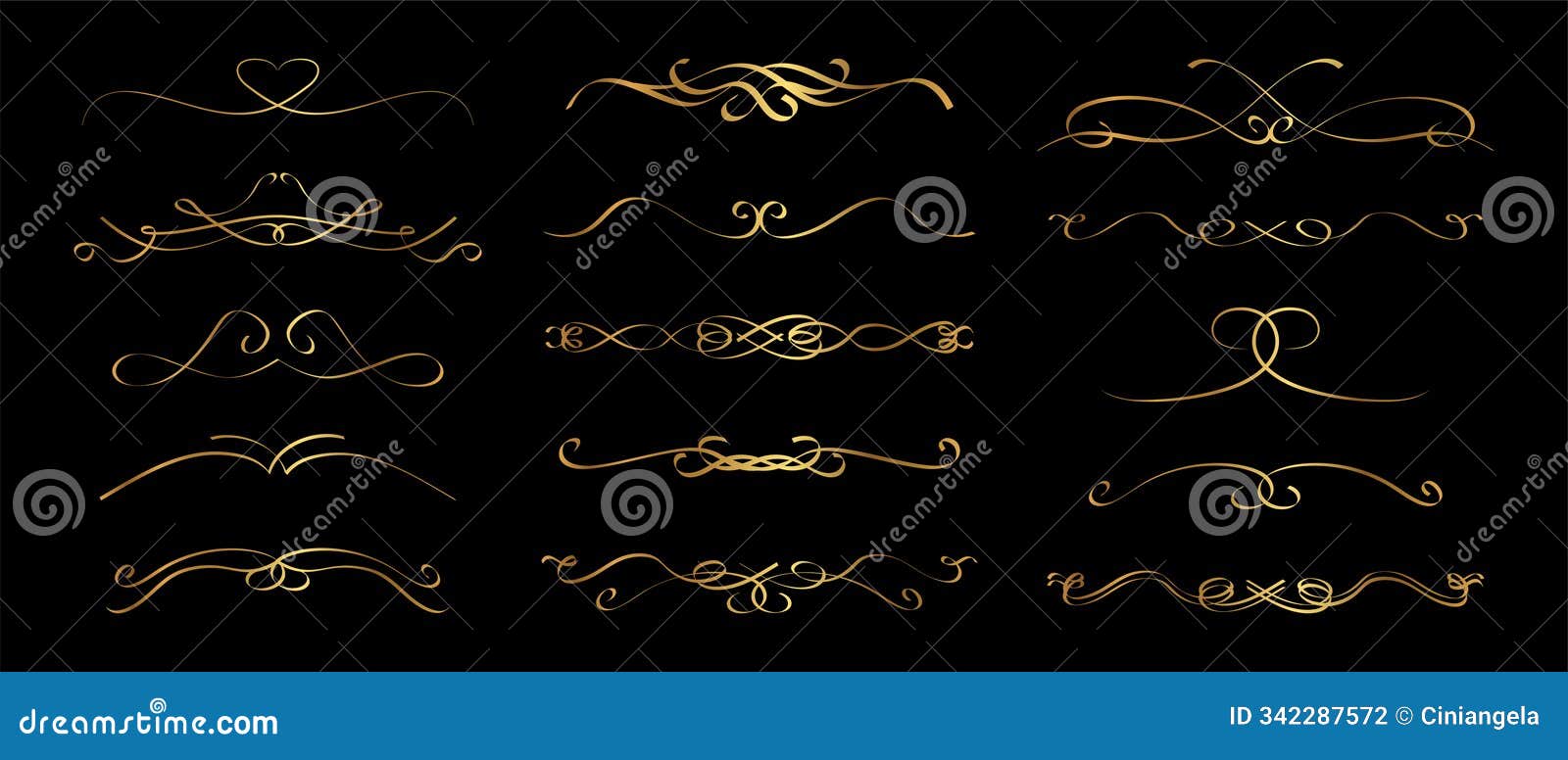 Gold Calligraphic Divider Separator Set in Victorian Cursive Flourish ...