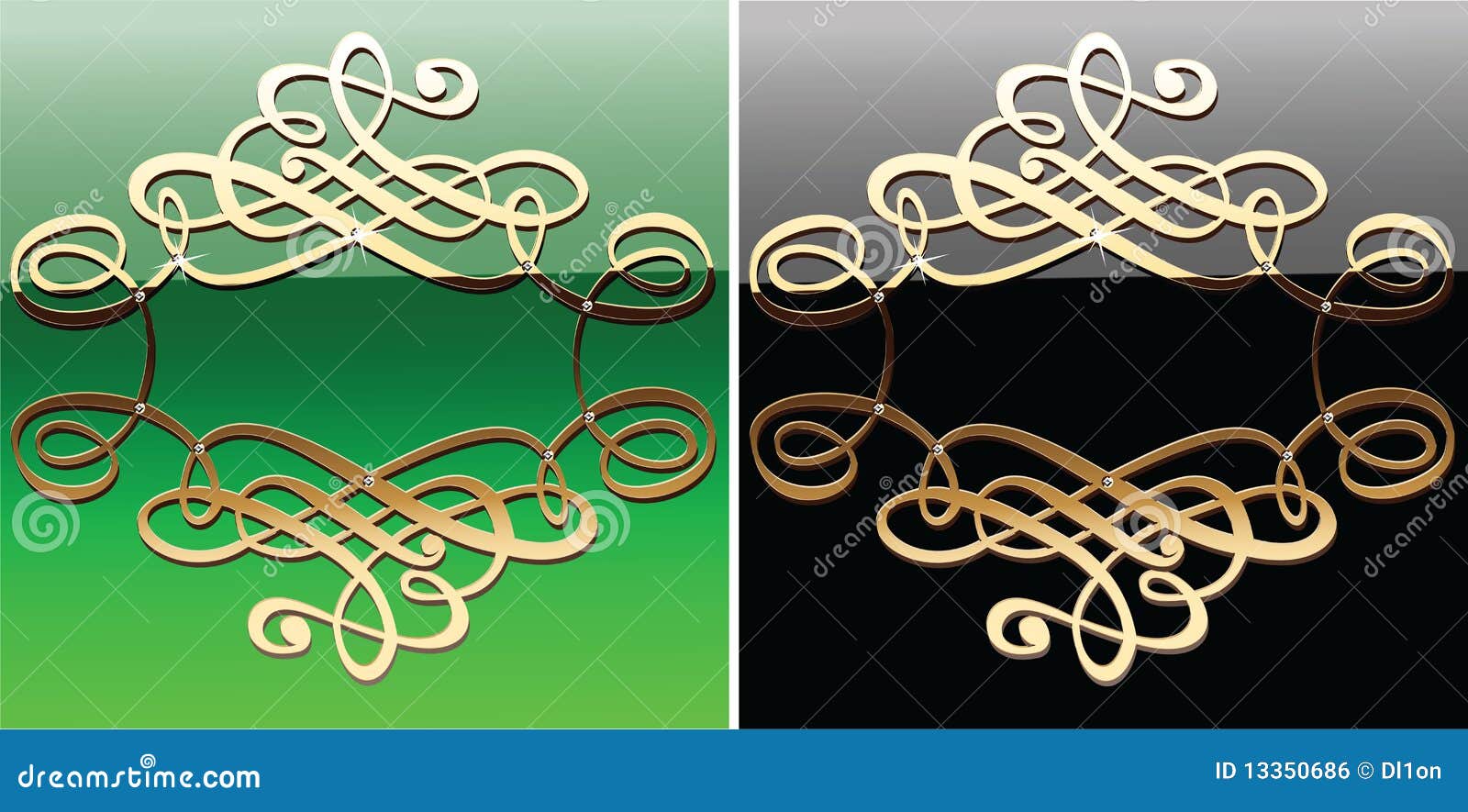 Gold Calligraphy Curves on Green and Black. Stock Vector - Illustration ...