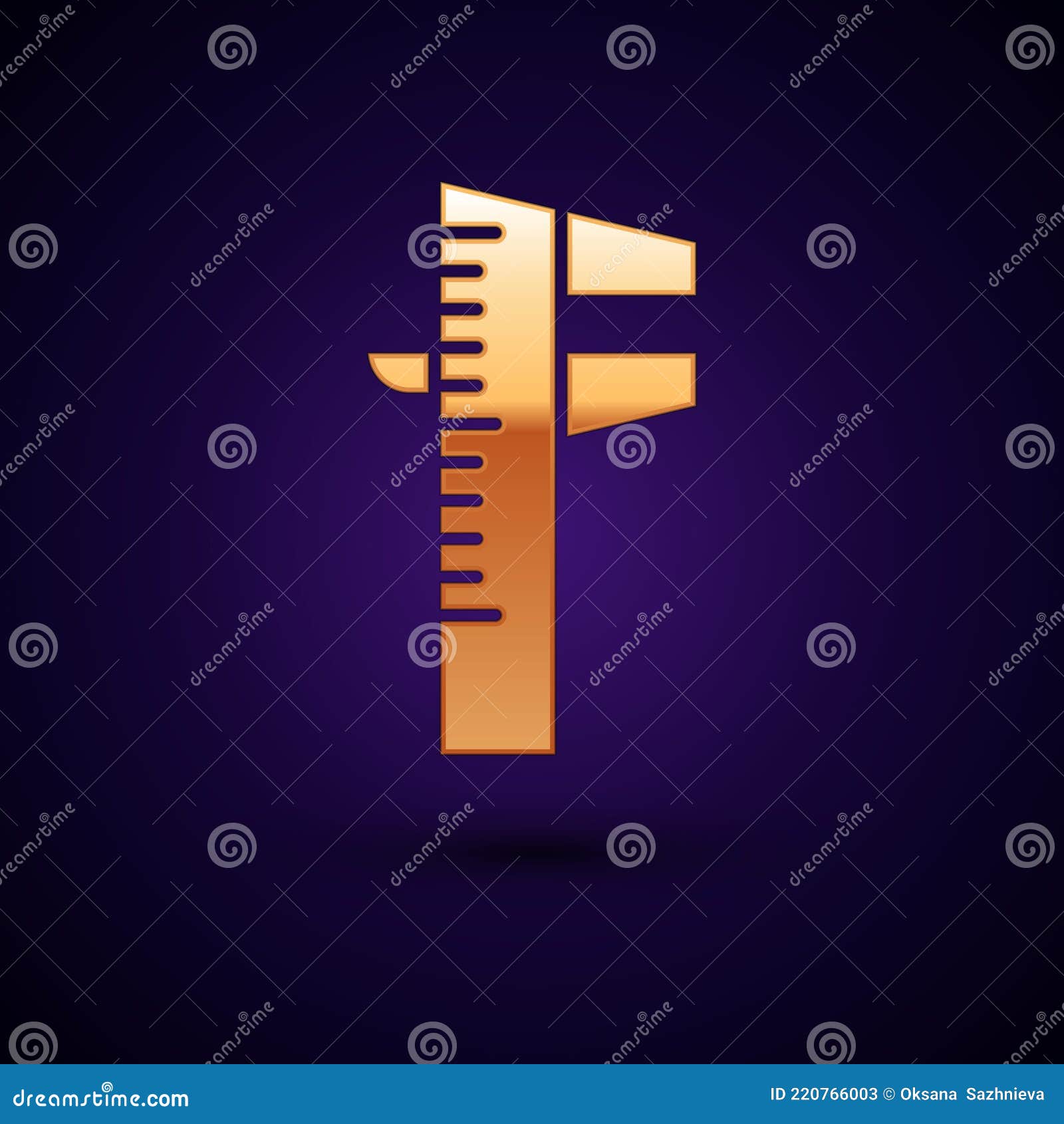 Gold Calliper or Caliper and Scale Icon Isolated on Black Background ...