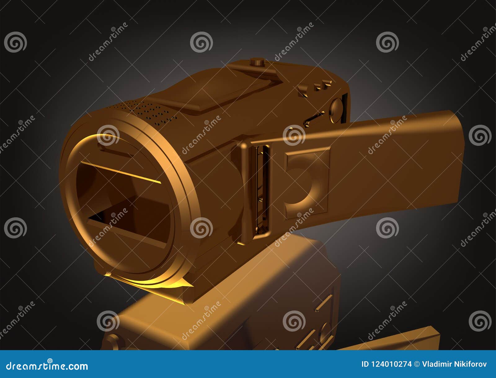 Gold camera on a black stock illustration. Illustration of film - 124010274