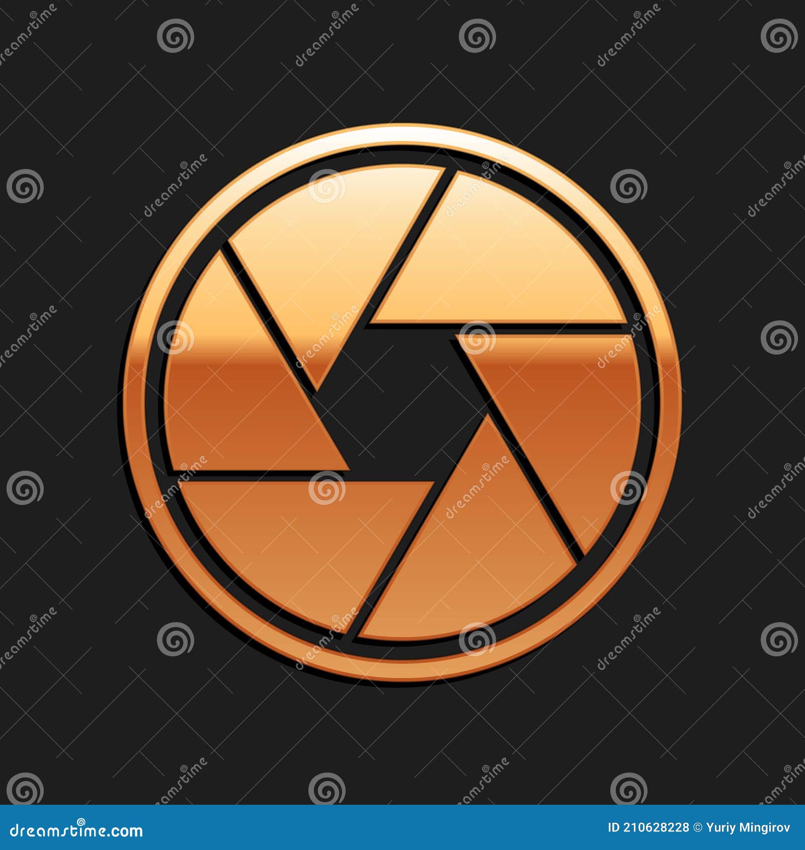 Gold Camera Shutter Icon Isolated on Black Background. Long Shadow ...