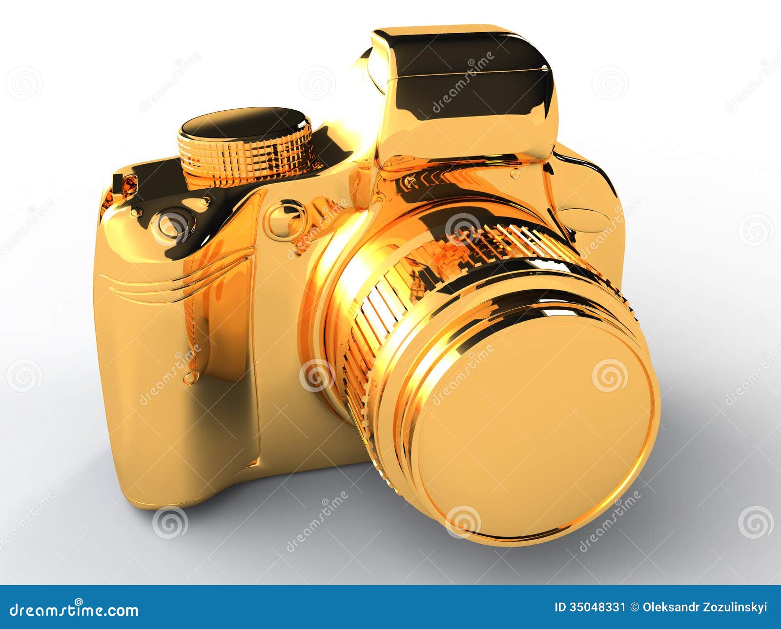 Gold Camera Glossy Reflection And Brown Passport On Cream Background ...