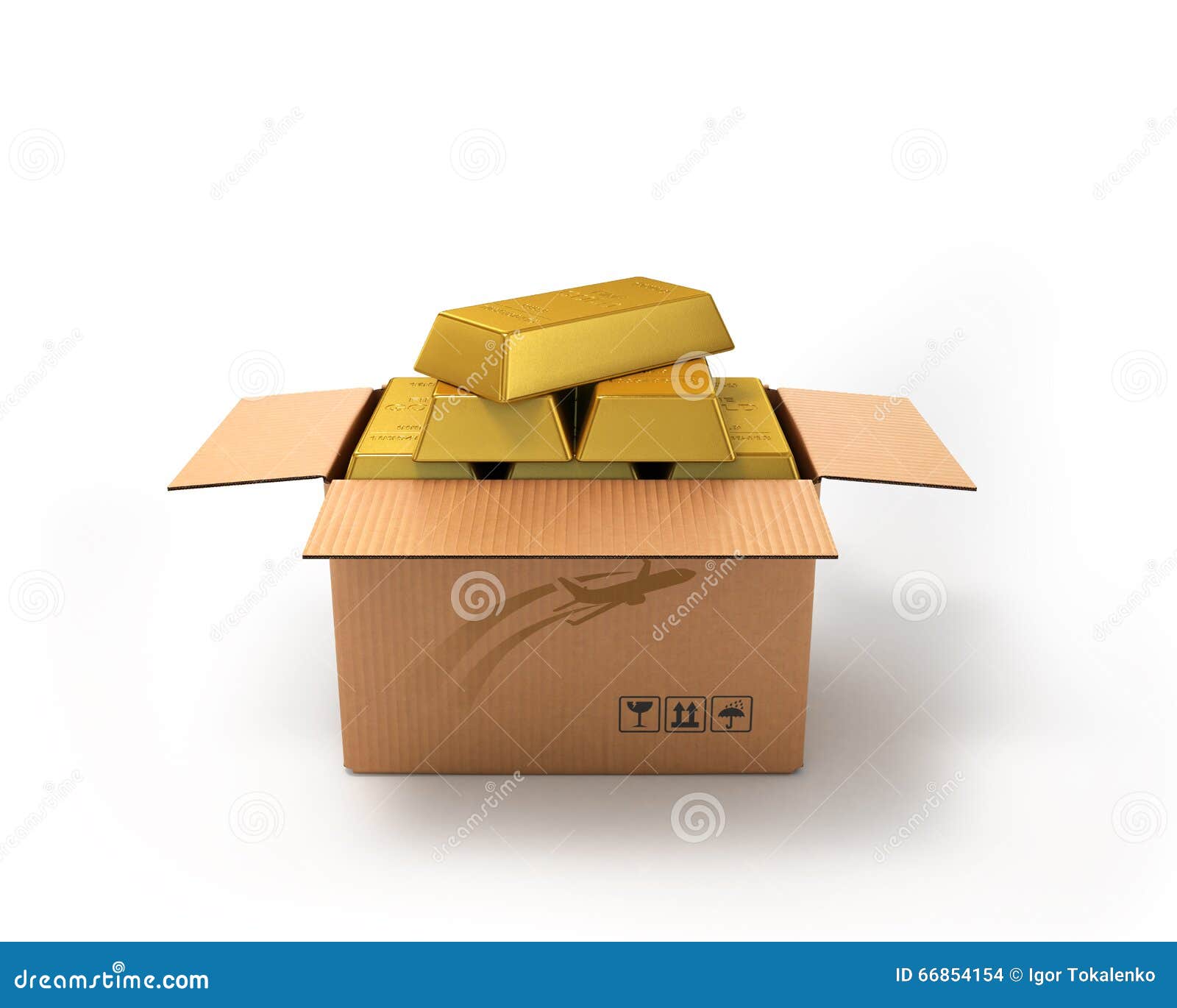 Gold in a Cardboard Box on White Background Stock Photo - Image of ...