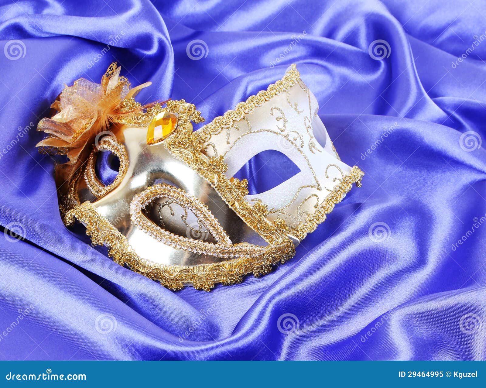 Gold Carnival Masks on Blue Silk Fabric Stock Image - Image of copy ...