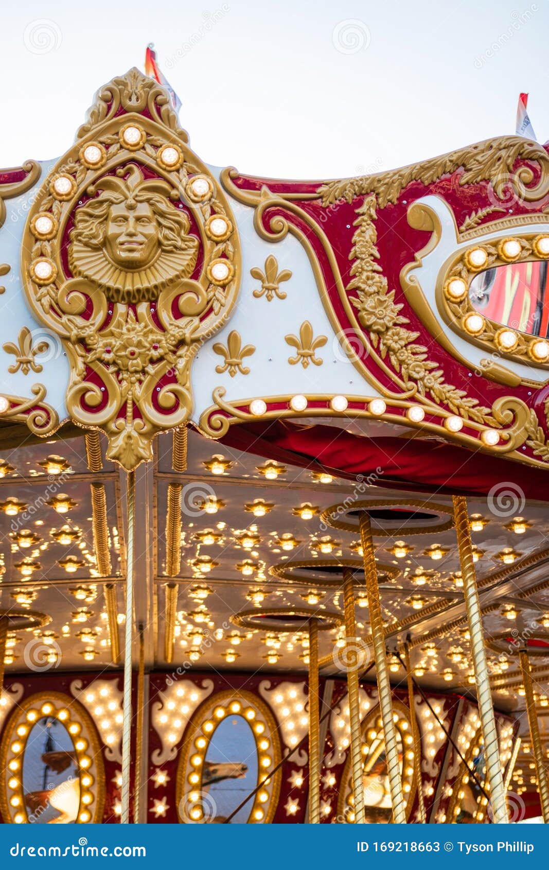 Gold Carousel at Carnival with Lights Stock Image - Image of carnival ...