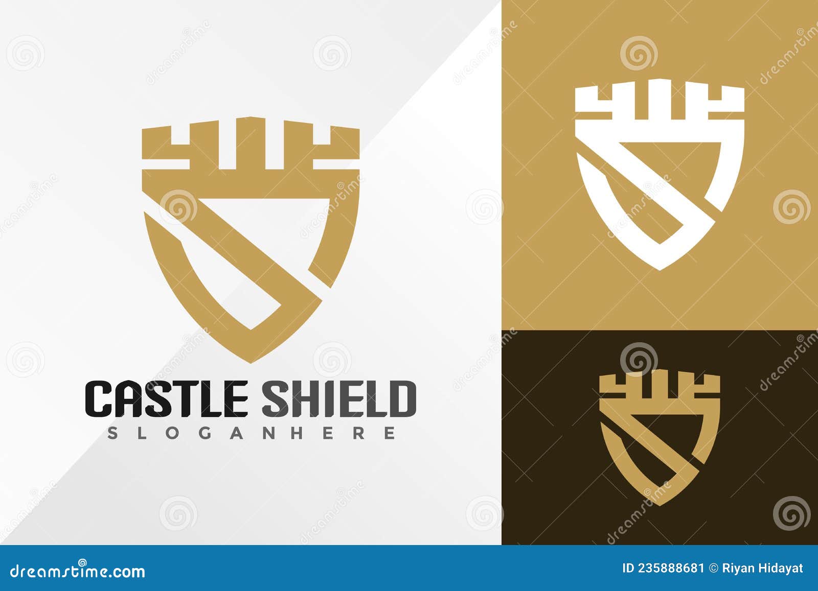 Gold Castle Shield Logo Design Vector Illustration Template Stock ...